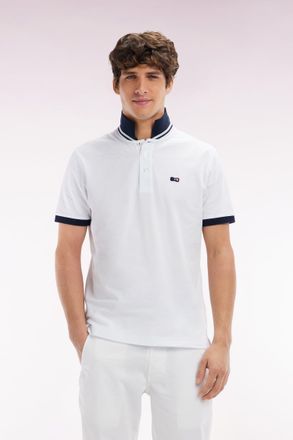 Eden Park Polo &Agrave; Manches Courtes En Piqu&eacute; Coton Blanc Broderie Tricolore Coupe Droite
