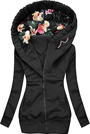 Generic 2026 Vestes pour femmes de couleur unie sweat-shirt mince d&eacute;contract&eacute; chemisier &eacute;pais &agrave; capuche manteaux dhiver automne &agrave; capuche poches veste fermetu