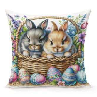Generic Pillow Cases Zwei Hasen Sitzen In Einem Geflochtenen Korb. Auf Dem Boden des Korbes Liegen Bunte Ostereier. Throw Pillow Covers Cozy Sofakissenh&uuml;llen 