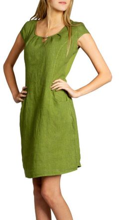 CASPAR Fashion Sommerkleid SKL020 knielanges Damen Sommer Leinenkleid mit eleganter Metallspange Luftig leicht, figurumspielende Form, mit seitlichem Jersey-Einsatz