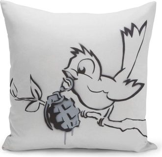Fabulous Kissen Kissenbezug 40x40 cm Banksy Bird Grenade Street Art Graffiti