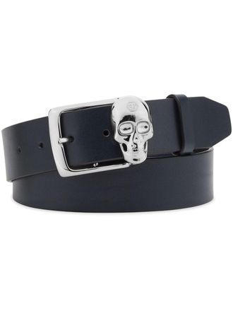 Philipp Plein ceinture en cuir &agrave; boucle t&ecirc;te de mort - Bleu