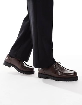 Asos Chaussures tress&eacute;es &agrave; bout mocassin et lacets - Marron-Brown