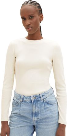 Tom Tailor Damen Langarmshirt mit Rippstruktur, soft neutral beige, XS