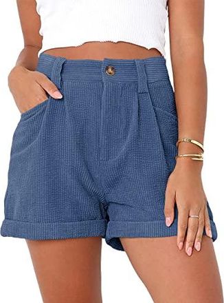 ORANDESIGNE Pantalon en Velours C&ocirc;tel&eacute; pour Femme Et&eacute; Shorts Casual Pantalon Courte Taille Haute R&eacute;tro Confortable D&eacute;contract&eacute; Couleur Unie Plage Short avec Poche