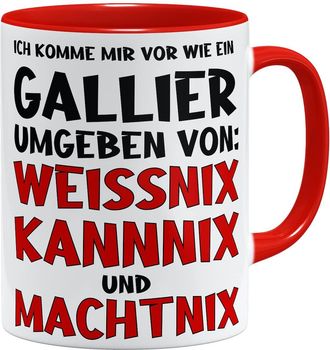 OM3 Ich komme mir vor wie ein Gallier Kaffee-Tasse mit Spruch Römer II | Keramik Becher | 11oz 325ml | Beidseitig Bedruckt | Rot