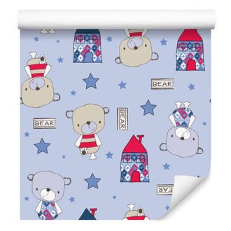 OEM Carta Da Parati Con Orsetti, Stelle E Case Per Soggiorno E Camera Da Letto, 50x1000 Cm