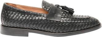 A.Testoni Homme, Chaussures, Noir, Taille: 42 1/2 EU Mocassins &agrave; Glands en Cuir Tiss&eacute;