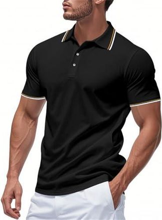Generic Polo &agrave; manches courtes pour homme - Col boutonn&eacute; - T-shirt de golf d&eacute;contract&eacute;, Noir, 3XL