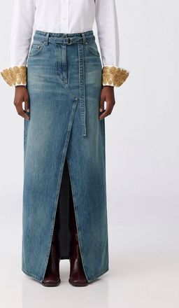 Dries Van Noten Taillenhoher Maxi-Bleistiftrock aus Denim von mit Frontschlitz