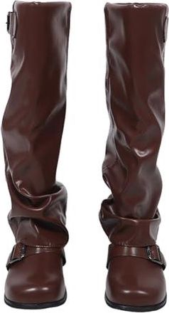 BESPORTBLE Bottes -Mollet Femmes Style Cowgirl Vintage en PU Marron Clair Semelle &Eacute;paisse Antid&eacute;rapante Taille 37 Bottes Western &agrave; Tige Large pour Sorties Quotid