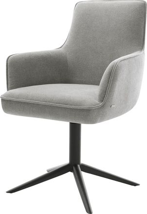 DELIFE Esszimmerstuhl Heira-Flex mit Armlehnen Fu&szlig;kreuz Schwarz Strukturstoff Soft Grau 360&deg; drehbar Wippfunktion Taschenfederkern