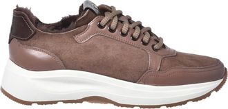 Baldinini Femme, Chaussures, Brun, Taille: 37 1/2 EU Taupe leather and sheepskin trainers