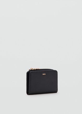 Mango Portefeuille effet saffiano &agrave; rabat noir - Femme - Taille unique - MANGO