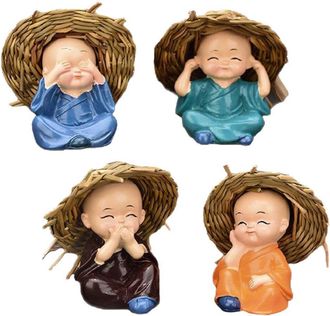 UPKOCH 4 Buddha-M&ouml;nchsstatuen 4 Miniatur-M&ouml;nchsfiguren Nichts B&ouml;ses H&ouml;ren Nichts B&ouml;ses Sehen Nichts Sagen Nichts Tun Statue Kleiner Kung-Fu-M&ouml;nch Mit Strohhu