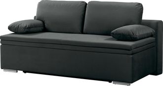 Fredriks home24 Boxspring-Schlafsofa Goodlow Grau Samt Vaia 205 x 90 x 105cm mit Schlaffunktion Modern