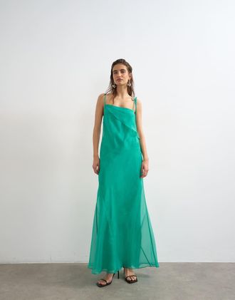 Topshop Robe longue en organza &agrave; buste drap&eacute; - &Eacute;meraude-noir