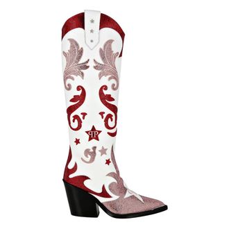 Philipp Plein Femme, Chaussures, Multicolore, Taille: 36 EU Strass Cow Boy Bottes Mid Heels High Stars