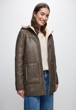Street One Lederimitatjacke mit Teddy-Futter und Teddy-Kapuze