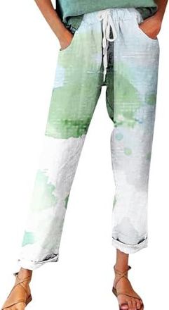 Generic Pantalon Lin Femme &Eacute;t&eacute; L&eacute;ger Large Elegant Womens Autumn Fragrant Linen Print Casual Pants Perfect for Spring Comfortable and Trendy for Relaxed Ensem