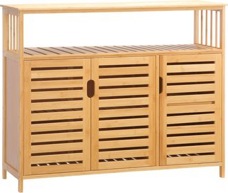 HOMCOM 3 geschlitzte T&uuml;r Anrichte Bambus Wohnzimmer Anrichte mit Regalen f&uuml;r Esszimmer K&uuml;che Eingang Diele Natur 100x35x82 cm