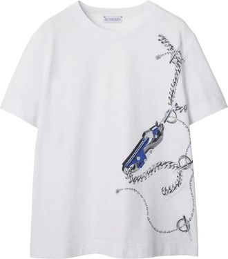 Burberry Femme, Tops, Blanc, Taille: 40 FR T-Shirt en coton &agrave; imprim&eacute; graphique