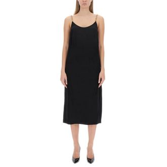 Michael Kors Femme, Robes, Noir, Taille: 38 FR Robe midi &agrave; bretelles logo