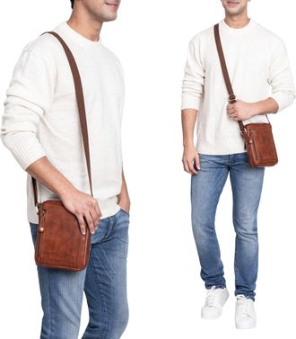 STILORD Brandon Herrentasche Leder Braun Umhängetasche klein Schultertasche Männer 7 Zoll Tablet Herrenhandtasche Messenger Bag Echtes Leder, Farbe:brandy - c
