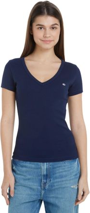 Tommy Jeans Damen Tjw Slim Essential Rib V Dw0dw17385 Kurzarm Strickoberteile, Blau, S EU