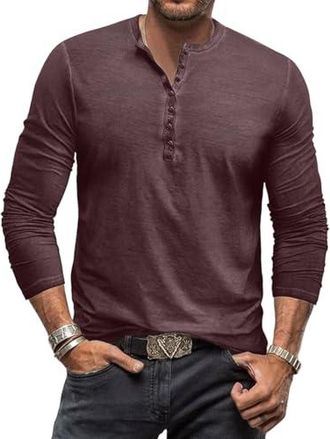 Generic T-shirt &agrave; manches longues pour homme - T-shirt d&eacute;contract&eacute; d&eacute;lav&eacute; &agrave; boutons d&eacute;lav&eacute;s tendance pour lautomne - T-shirt ajust&eacute; pour le quotidien, les vac