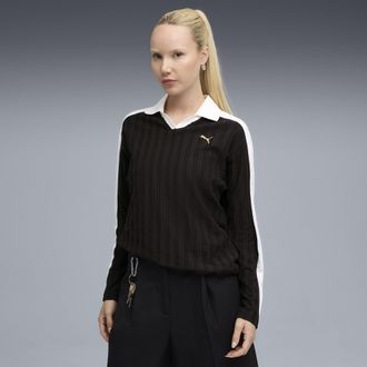 Puma Polo d&eacute;contract&eacute; &agrave; manches longues T7 Femme, V&ecirc;tements, Noir, XL