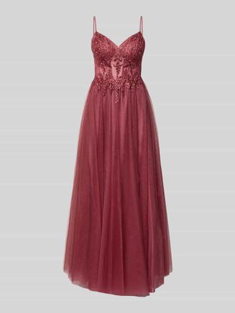 Luxuar Abendkleid mit Stitchings und Ziersteinbesatz