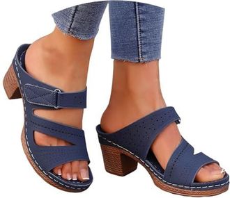 Generic Sandales d&eacute;t&eacute; d&eacute;contract&eacute;es &agrave; bout ouvert pour femme - Large largeur - Confortables - Sandales de plage habill&eacute;es - Sandales d&eacute;t&eacute; tendance, bleu, 35.5