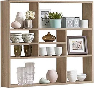 FMD M&ouml;bel 269-001 Mika Etag&egrave;re Murale avec 9 Compartiments Bois Ch&ecirc;ne 90 x 16 x 78,5 cm