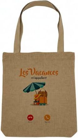 Fabulous Sac Shopping Tote Bag Aspect Lin - Les Vacances MAppellent Plage Soleil Et&eacute; - Sac de Courses Toile Epaisse 360g Beige Naturel Cabas Port&eacute; Epaule Solid