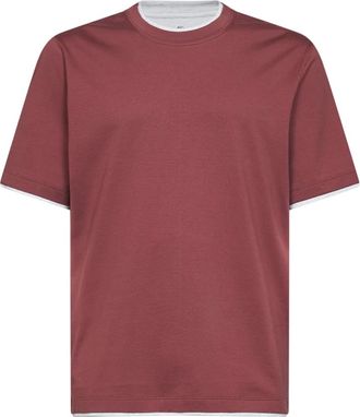 Brunello Cucinelli Homme, Tops, Rose, Taille: XL T-Shirt avec Effet de Superposition