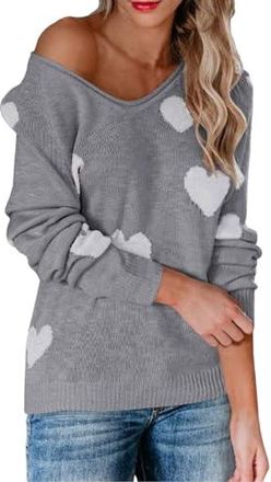Generic Pull tricot&eacute; pour femme 2026 pour la Saint-Valentin - Large ample, gris, XL