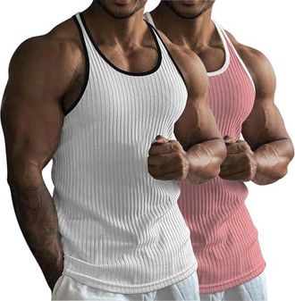 Generic Gilet de sport ray&eacute; pour homme - &Eacute;t&eacute; - Commerce ext&eacute;rieur - Rayures verticales - En tricot - Fitness - Loisirs - Sports droits - Multicolore - Coupe a