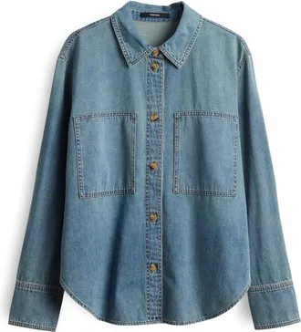 someday Jeansbluse ZUTIE Slim aus nachhaltigem BCI Cotton Weicher Denim mit gro&szlig;er Brusttasche und geradem Schnitt