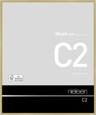 Nielsen Design Bilderrahmen, 50 x 60 cm, Aluminium, Gold matt, Posterrahmen zum Aufhängen im Hoch- & Querformat, Echtglas, C2