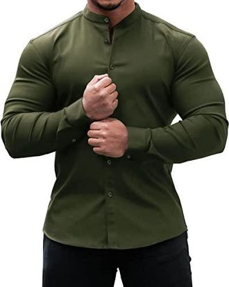 Generic Chemise en coton et lin pour homme, coupe d&eacute;contract&eacute;e, col rond, manches longues, couleur unie, coupe musculaire, cardigan l&eacute;ger &agrave; s&eacute;chage rapide pou