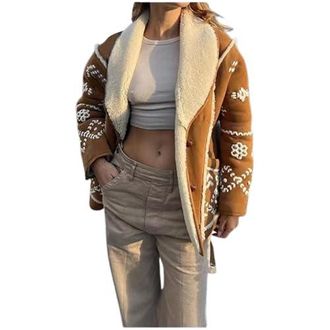 Generic 2026 Printemps Automne Hiver Femmes Mode Veste Polaire Manches Longues avec Imprim&eacute; Chaud Casual Outwear Manteau, caf&eacute;, S