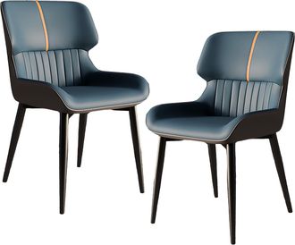 Generic Esszimmerstuhl-Set Aus PU-Leder, 1 Oder 2 Stück, Moderner Beistellstuhl Im Mid-Century-Stil Mit Geschwungener Rückenlehne Und Metallbeinen(Blue,Set of