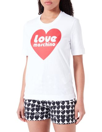 Love Moschino Regular fit Short-Sleeved t-Shirt in 30/1 Organic Cotton Jersey, Customized with red Heart Shiny Water Print on Front