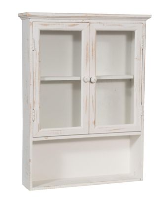 Biscottini International Hängender Badezimmerschrank aus Holz und Glas, 63 x 12 x 48 cm, Wandvitrine für Bad und Küche, weiße Vitrine, platzsparend, Wandschrank