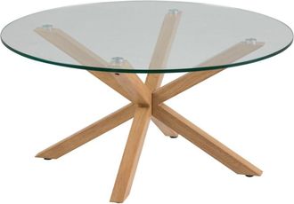 AC Design Furniture Heather Runder Couchtisch aus Glas mit Gekreutzem Metallsockel in Eichenoptik, Ø: 82 x H: 40 cm, Wohnzimmertisch Glas, Sofatisch für das Wohnzimmer