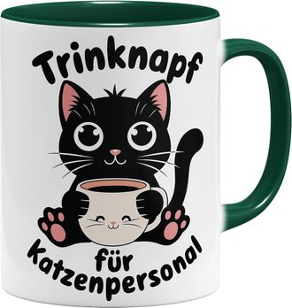 OM3 witzige Kaffee-Tasse mit Spruch - Trinknapf für Katzenpersonal - Katzenliebhaber Katze Katzenmama - Keramik Becher - 325ml - Beidseitig Bedruckt - Grü