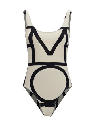 Toteme Womens One-Piece Swimsuit Monogram Tofu Polyamide Swimwear Sea Clothing