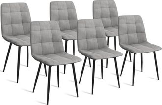 IDMarket Set mit 6 Stühlen Mila aus Samt, hellgrau, für Esszimmer