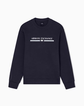 A|X Armani Exchange Mens Long Sleeve Big Front Logo Relaxed fit, Sweatshirt, Blue, XL
